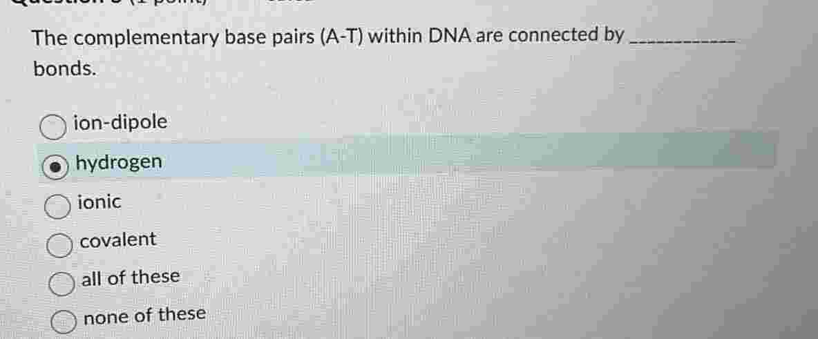 The complementary base pairs (A-T) ﻿within DNA are | Chegg.com