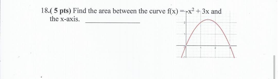 Solved 18.(5 pts) Find the area between the curve f(x) ==-x2 | Chegg.com