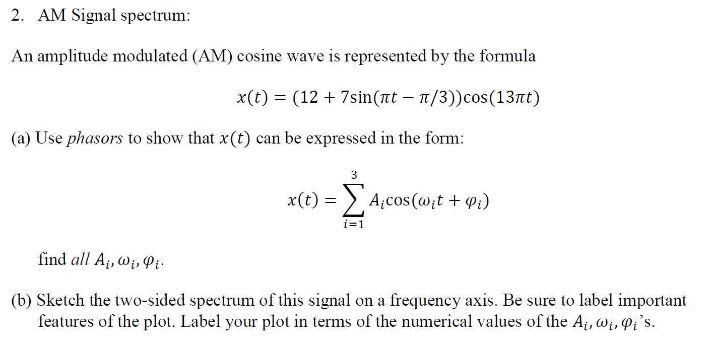 Solved 2. AM Signal spectrum: An amplitude modulated (AM) | Chegg.com
