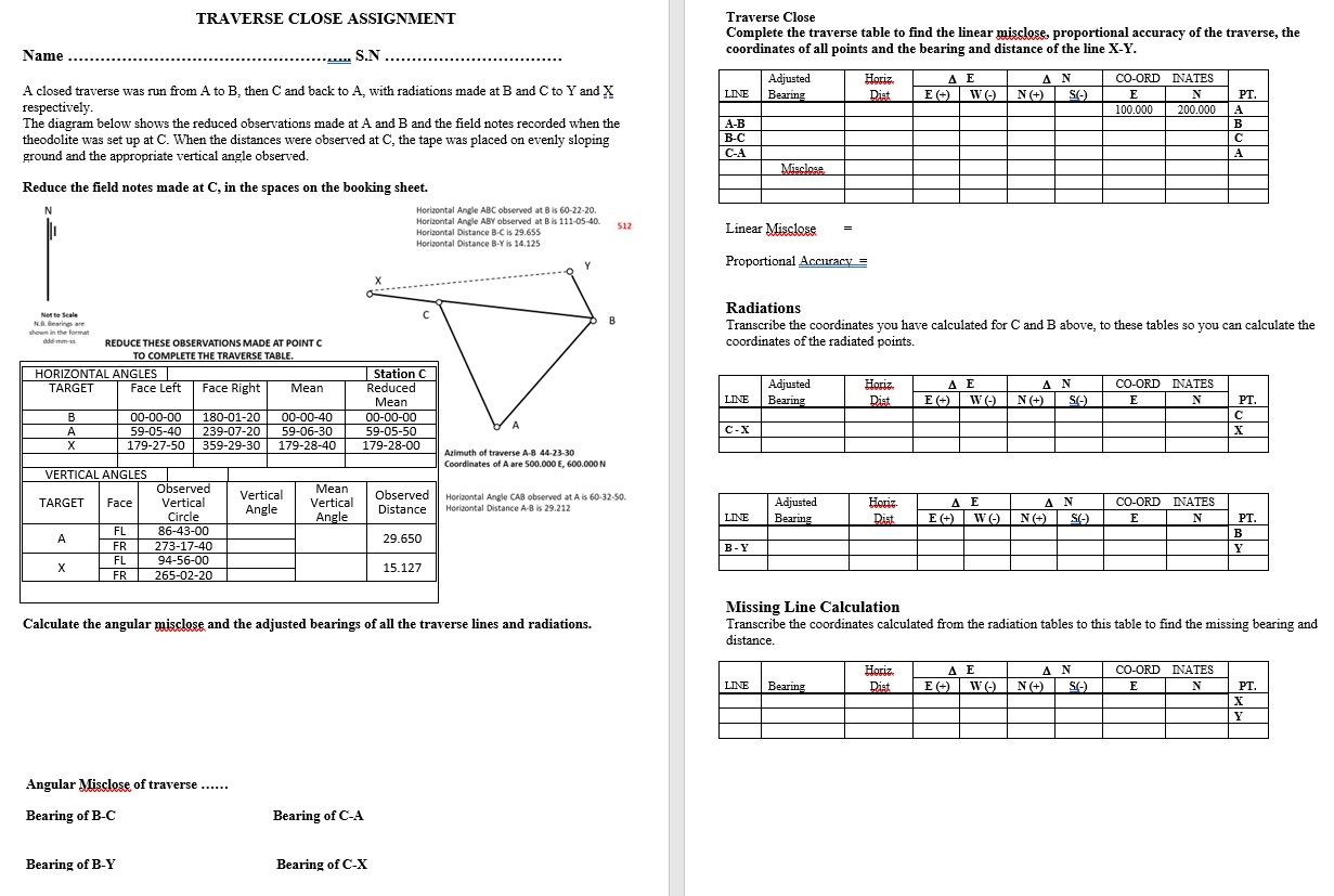 TRAVERSE CLOSE ASSIGNMENT Traverse Close Complete the | Chegg.com