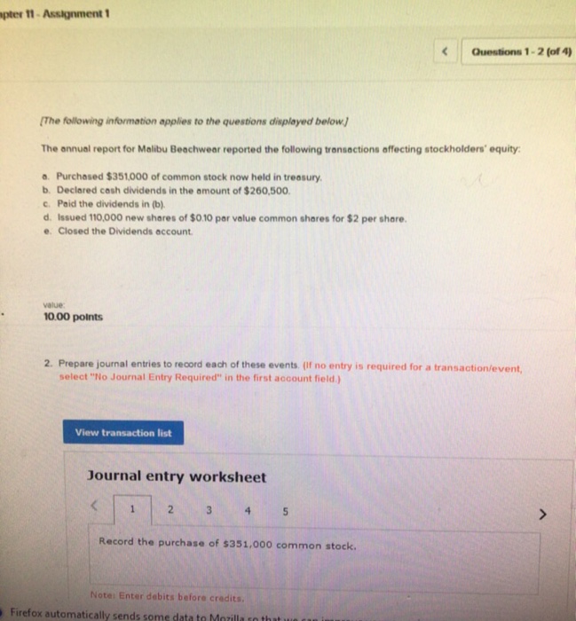 Solved pter 11-Assignment Questions 1-2 (of 4) The following | Chegg.com Solved pter 11-Assignment Questions 1-2 (of 4) The following | Chegg.com