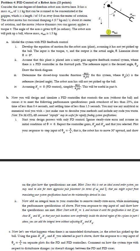 Solved Team Problem 4: PID Control of a Robot Arm (25 | Chegg.com