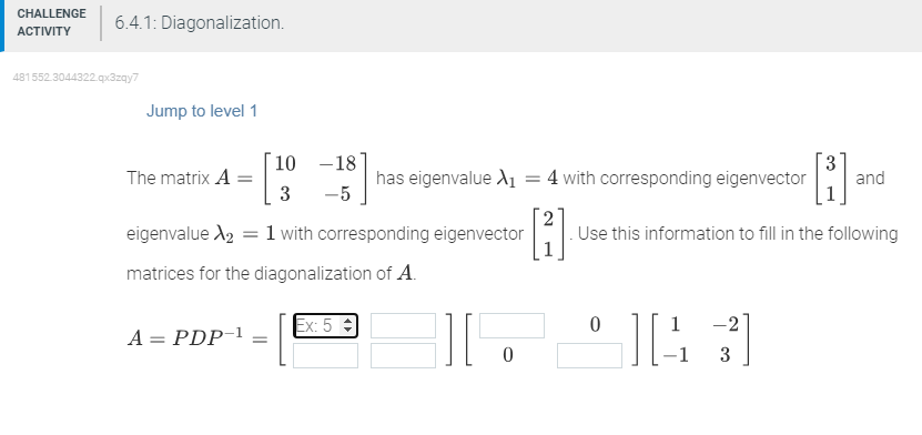 Solved The matrix A=[103−18−5] has eigenvalue λ1=4 with | Chegg.com