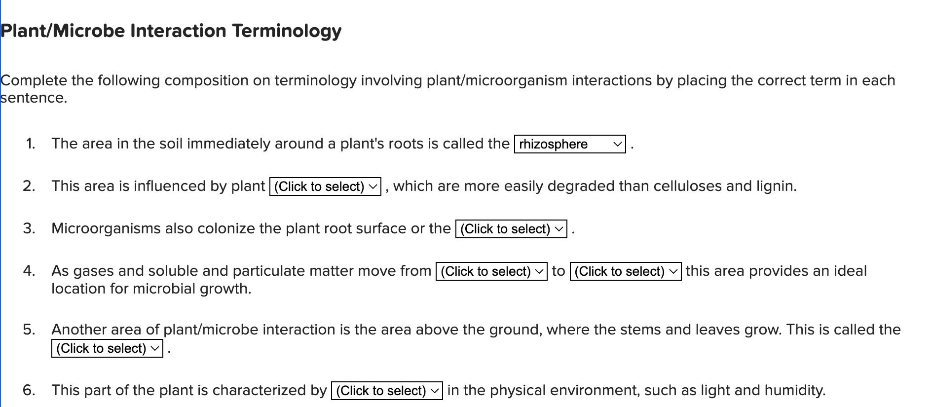 Solved Plant/Microbe Interaction Terminology Complete the | Chegg.com