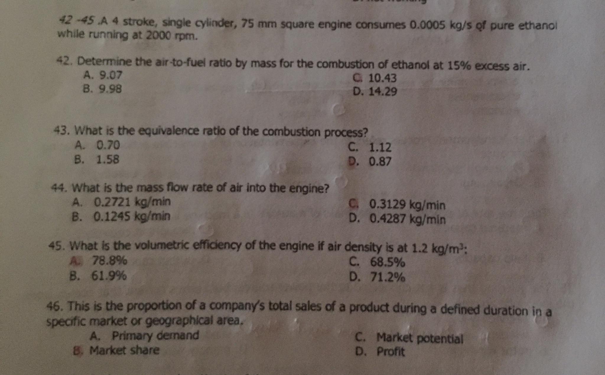Solved 42−45.A4 stroke, single cylinder, 75 mm square engine | Chegg.com
