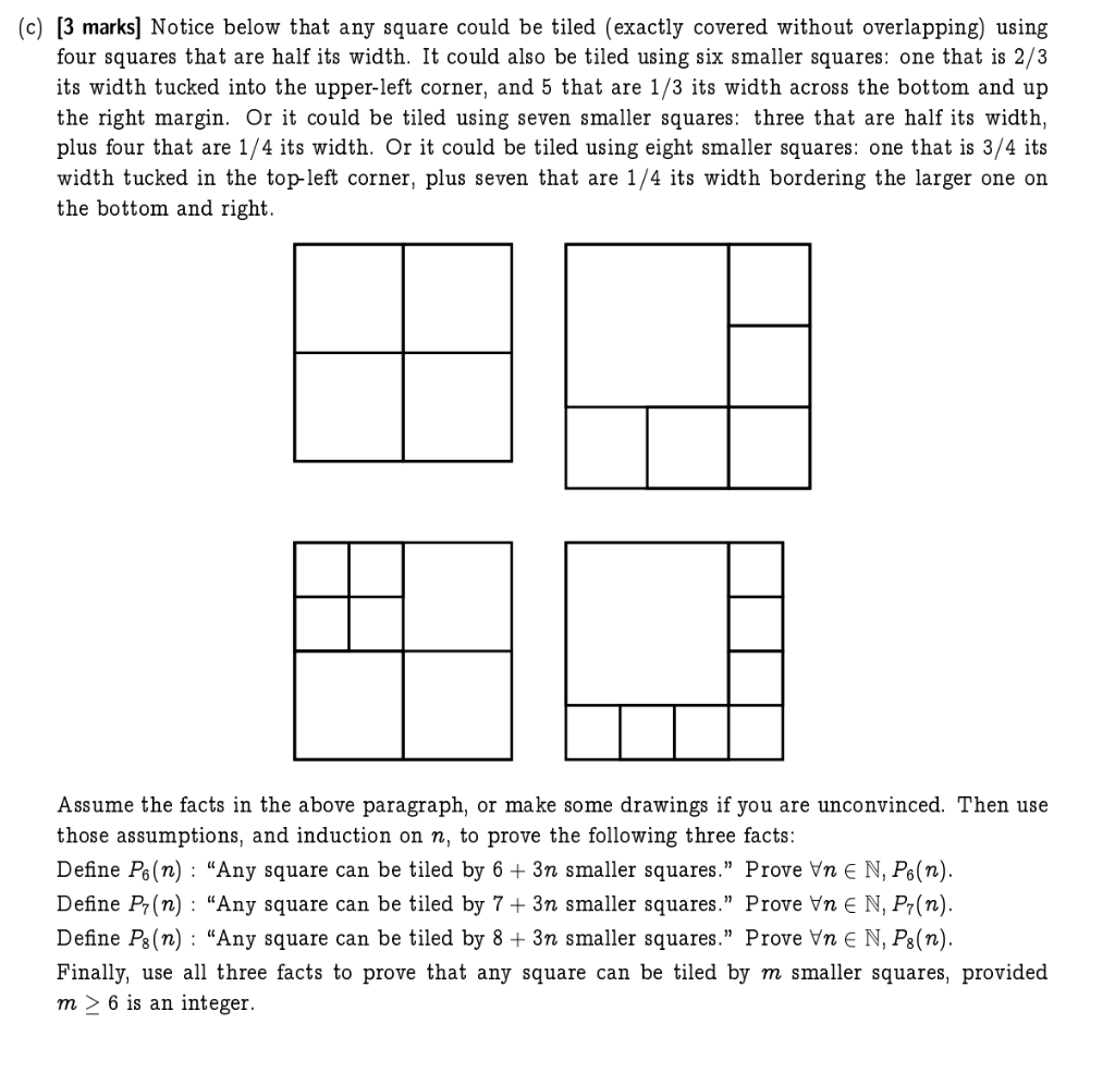 Solved (c) [3 marks] Notice below that any square could be | Chegg.com