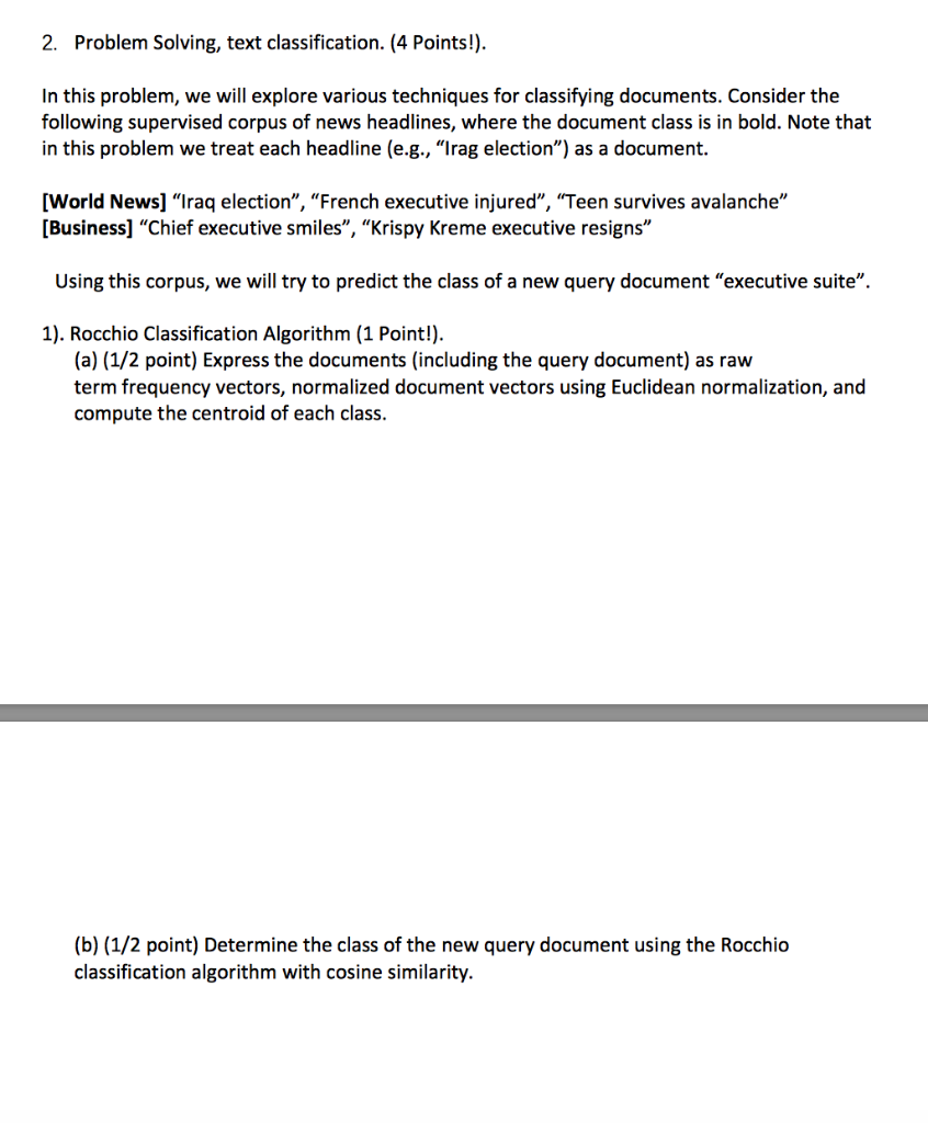 2. Problem Solving, text classification. (4 Points!) | Chegg.com