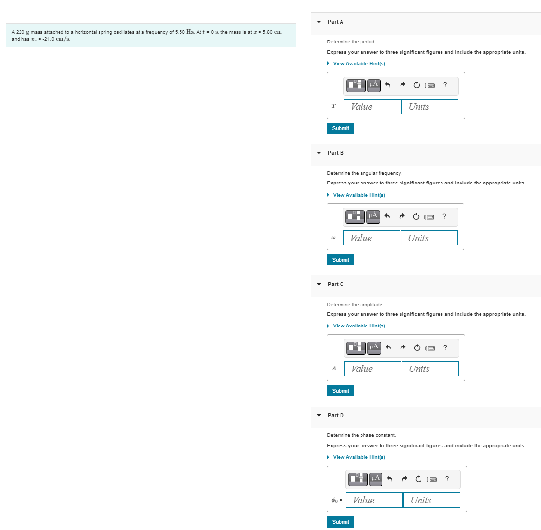 Solved A \\( 220 \\mathrm{~g} \\) mass attached to a | Chegg.com