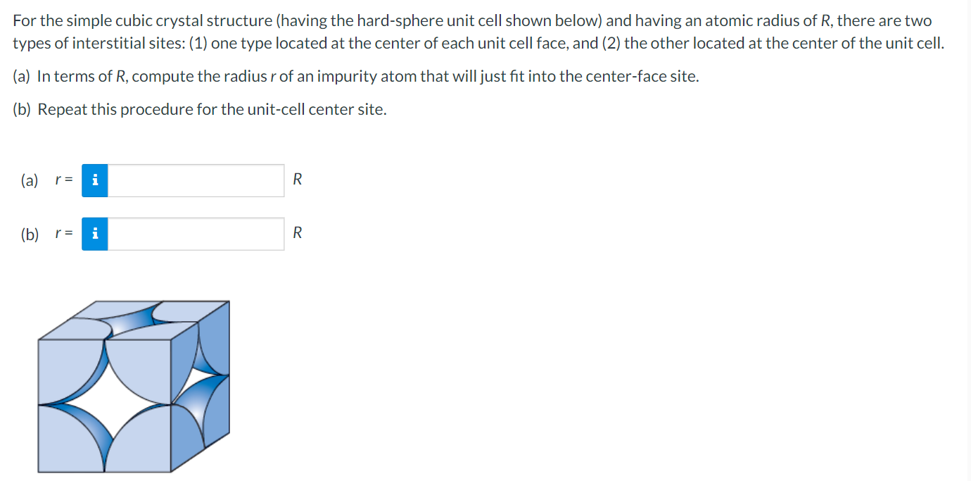 Solved For the simple cubic crystal structure (having the | Chegg.com