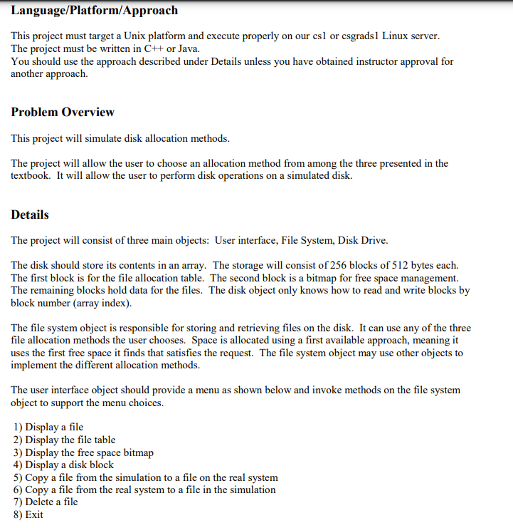 Solved Language/Platform/Approach This project must target a | Chegg.com