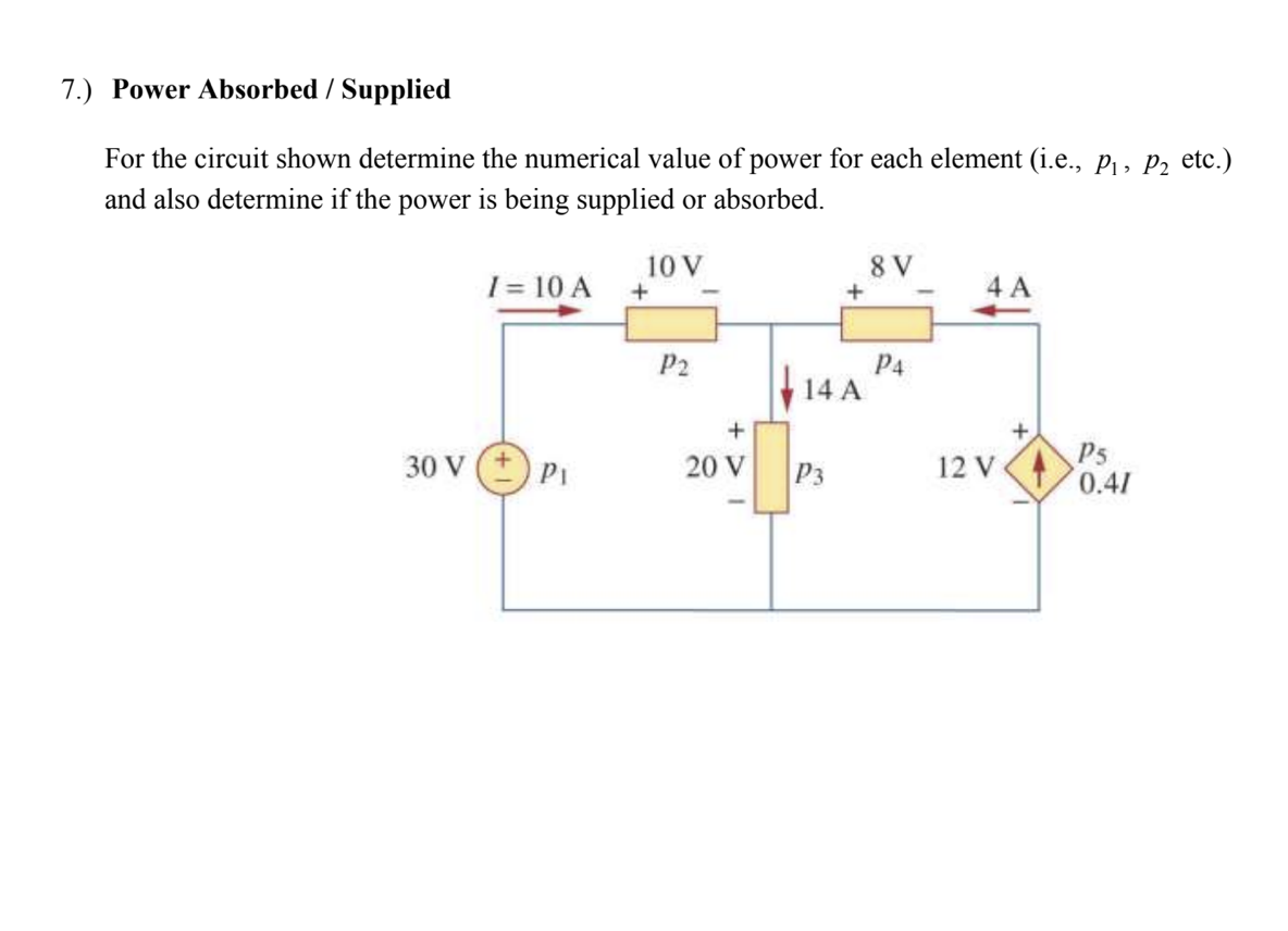 Solved Power Absorbed / Supplied For the circuit shown | Chegg.com