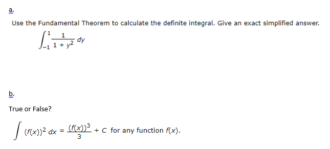 Solved Use the Fundamental Theorem to calculate the definite | Chegg.com