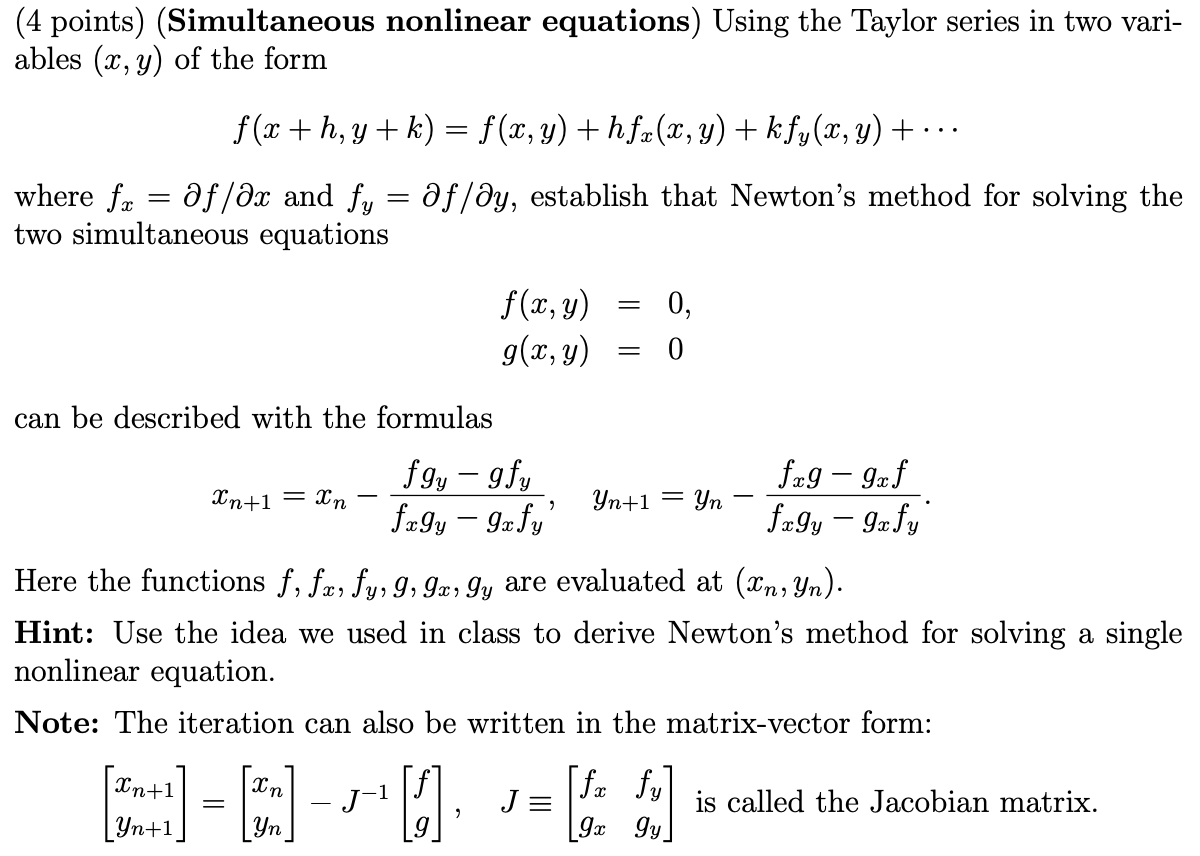 Solved (4 points) (Simultaneous nonlinear equations) Using | Chegg.com