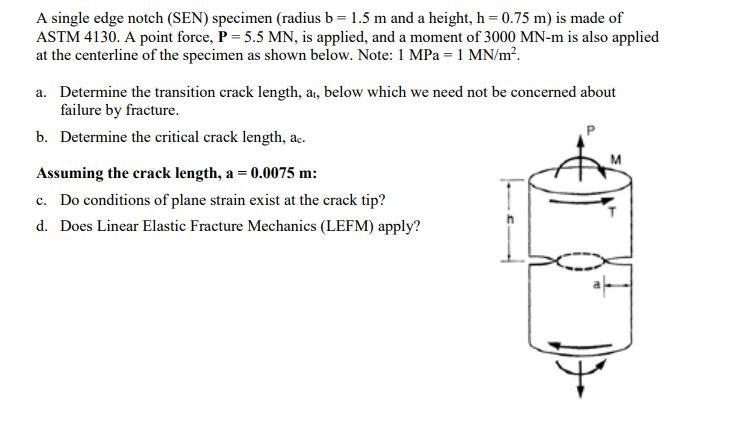 Solved A single edge notch (SEN) specimen (radius b= 1.5 m | Chegg.com