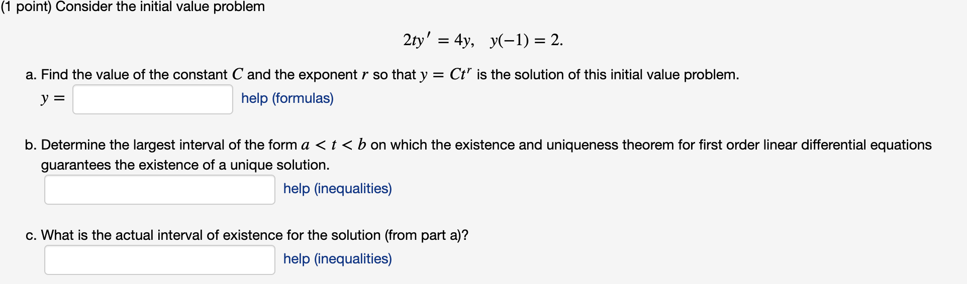 Solved (1 point) Consider the initial value problem 2ty' = | Chegg.com