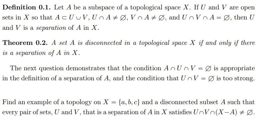 Solved a Definition 0.1. Let A be a subspace of a | Chegg.com