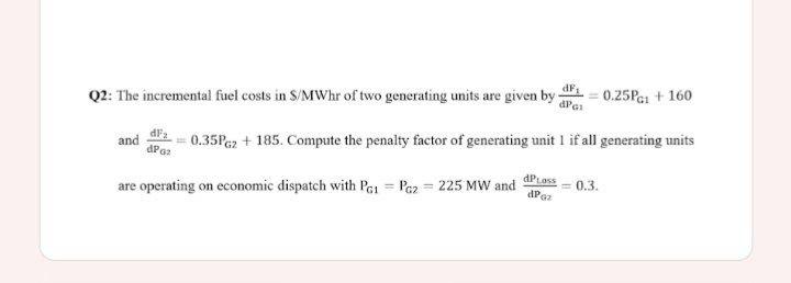 Solved Q2: The incremental fuel costs in S/MWhr of two | Chegg.com