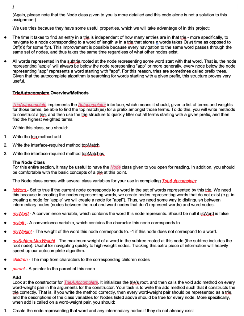 Programming Project: Autocomplete Overview In this | Chegg.com