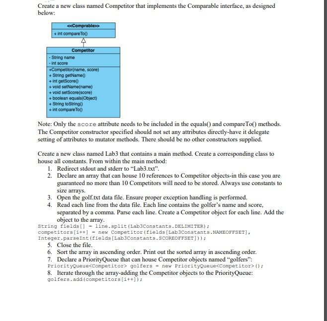 Solved Create a new class named Competitor that implements | Chegg.com