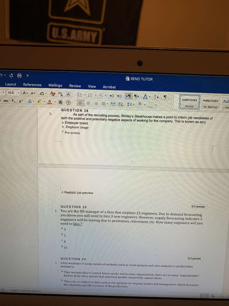 Solved U.S.ARNY SEND TUTOR Aal He Layout References Mailings | Chegg.com