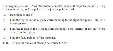 Solved The mapping w = c + B (a. ß constant complex numbers) | Chegg.com
