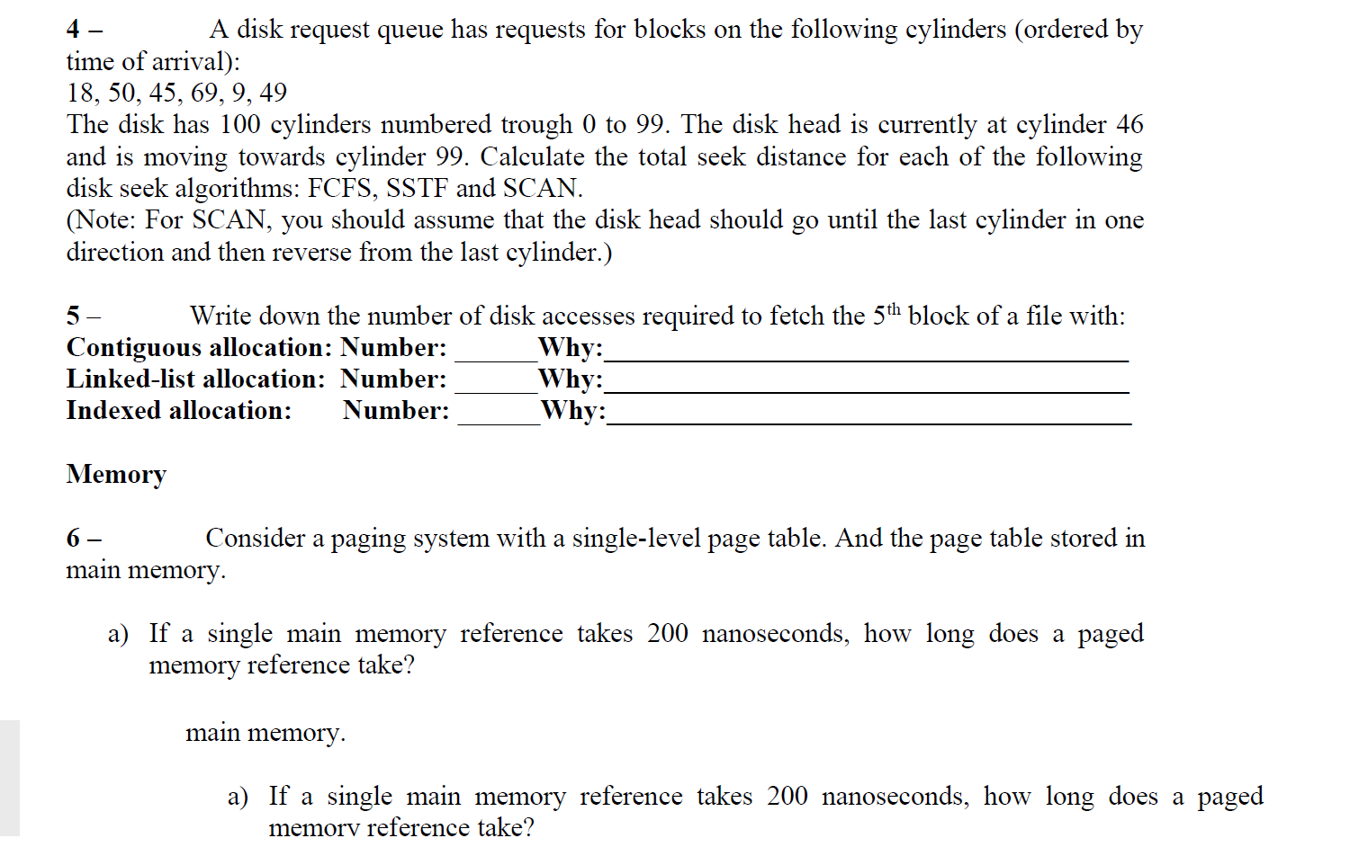 Solved 4 A disk request queue has requests for blocks on the | Chegg.com