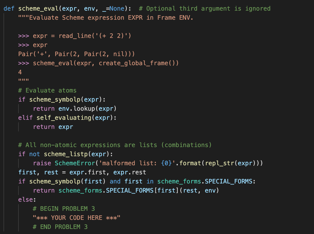 Solved Problem 3 (2 pt) The scheme_eval function (in | Chegg.com