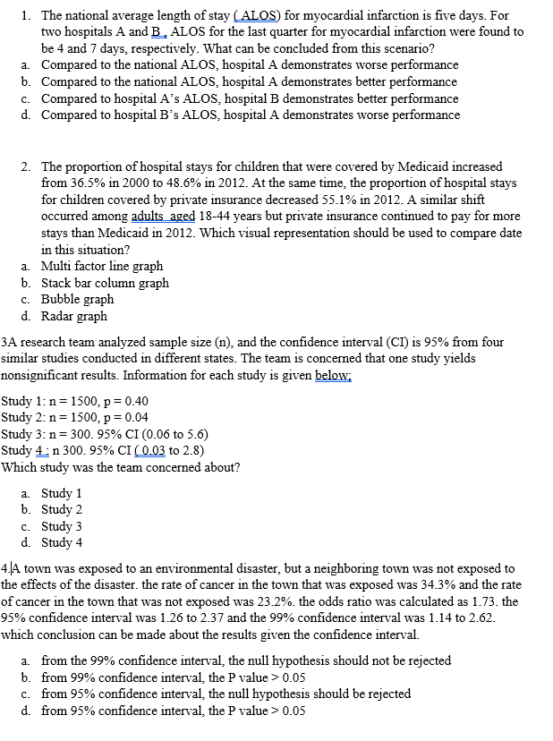 Solved 1. The national average length of stay (ALOS) for | Chegg.com