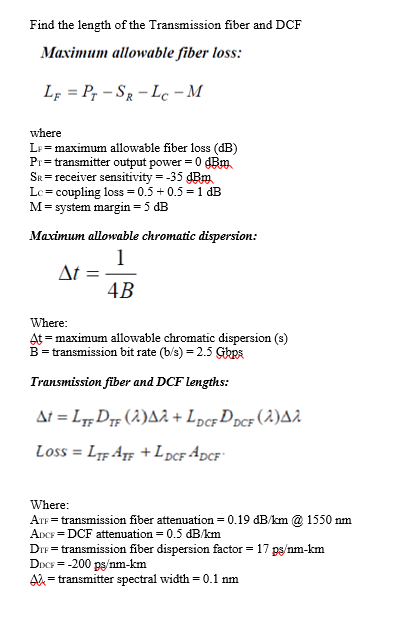 Solved Find the length of the Transmission fiber and DCF | Chegg.com