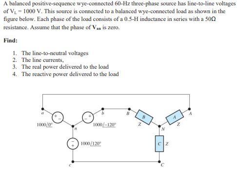 Solved A balanced positive-sequence wye-connected 60 Hz | Chegg.com