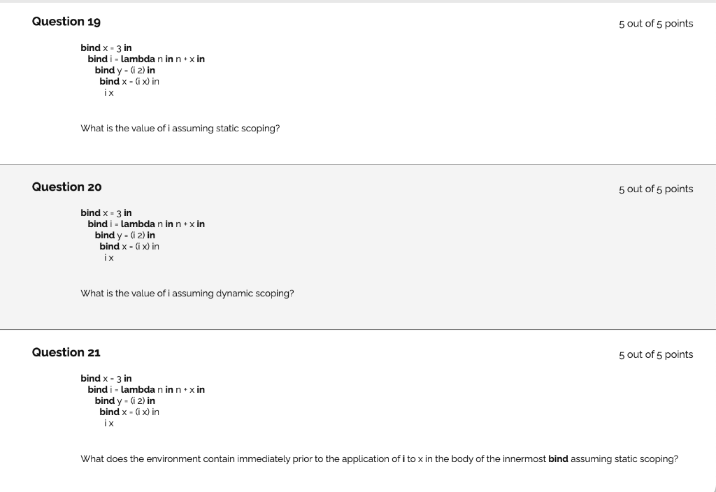 Solved Question 19 5 out of 5 points bind x=3 in bind i= | Chegg.com