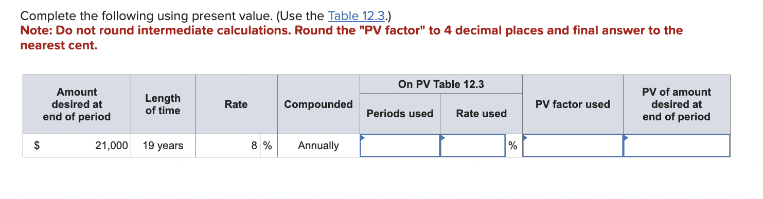 Solved Complete the following using present value. (Use the | Chegg.com