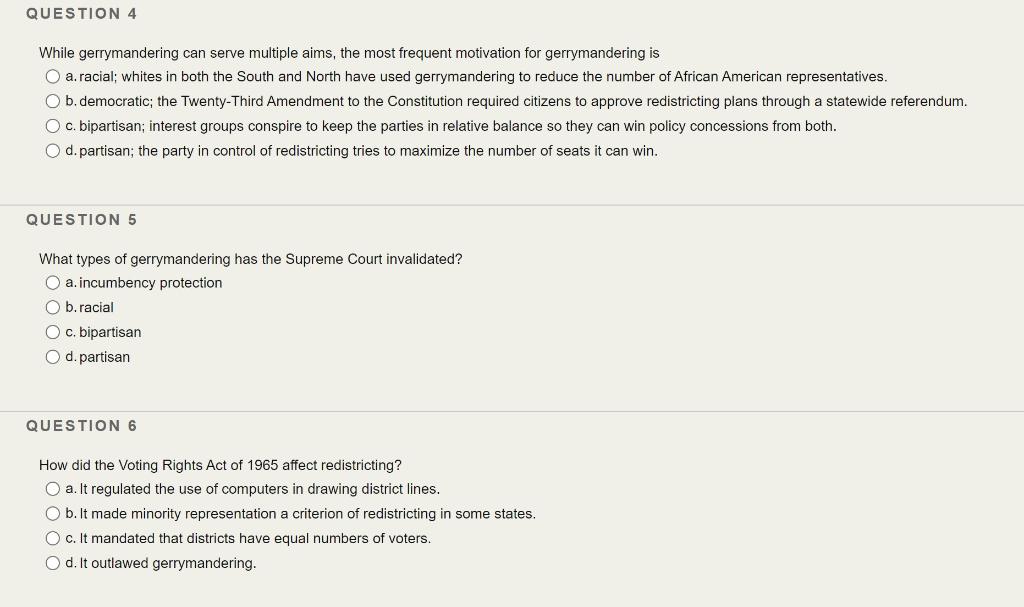 Solved While gerrymandering can serve multiple aims, the | Chegg.com
