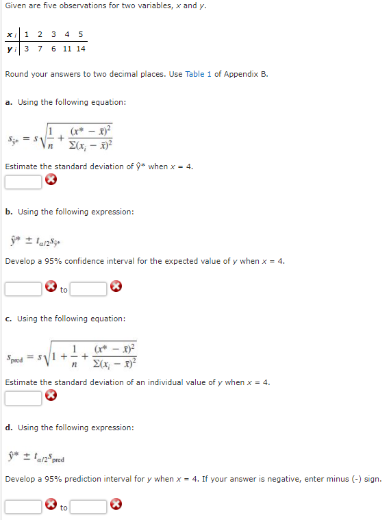 Solved Given are five observations for two variables, x and | Chegg.com
