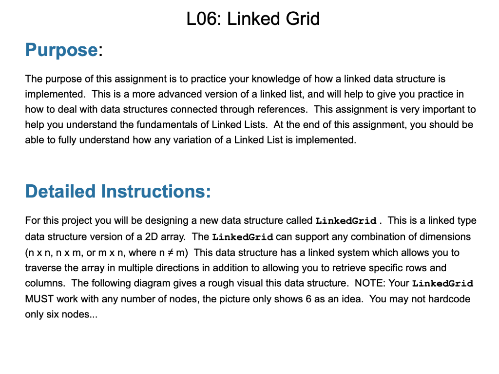 Solved LO6: Linked Grid Purpose: The purpose of this | Chegg.com