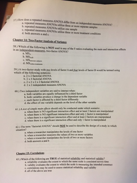 Solved 7 How Does A Repeated Measures Anova Differ From An 6964