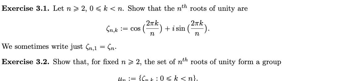 Solved Exercise 3.1. Let n > 2,0 2, the set of nth roots of | Chegg.com