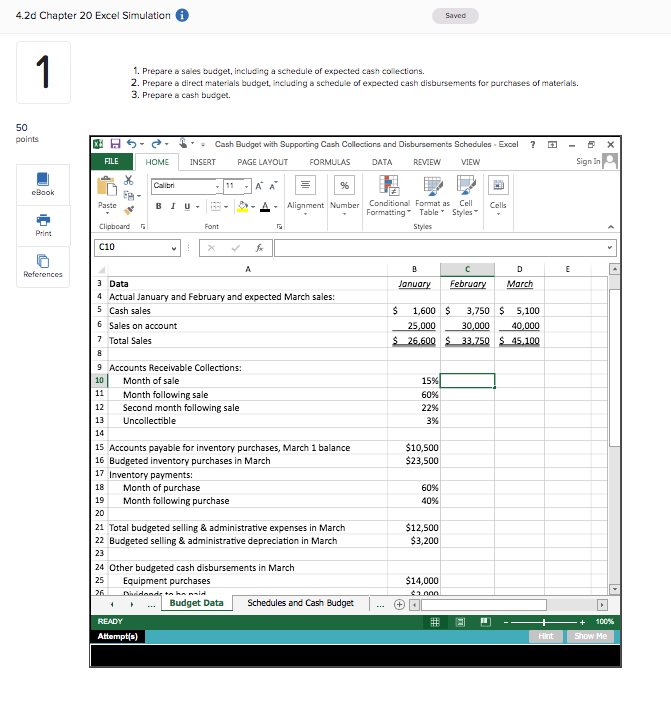 Solved 42d Chapter 20 Excel Simulation Saved 1 1 Prepare A 