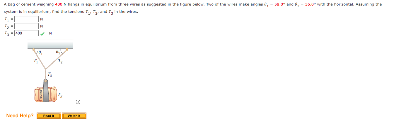 Solved system is in equilibrium, find the tensions T1,T2, | Chegg.com