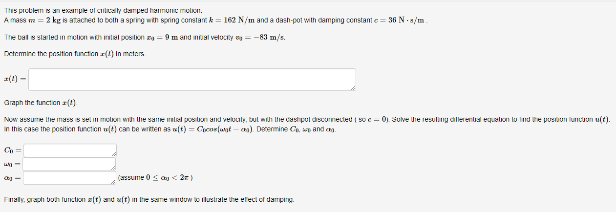 Solved This problem is an example of critically damped | Chegg.com