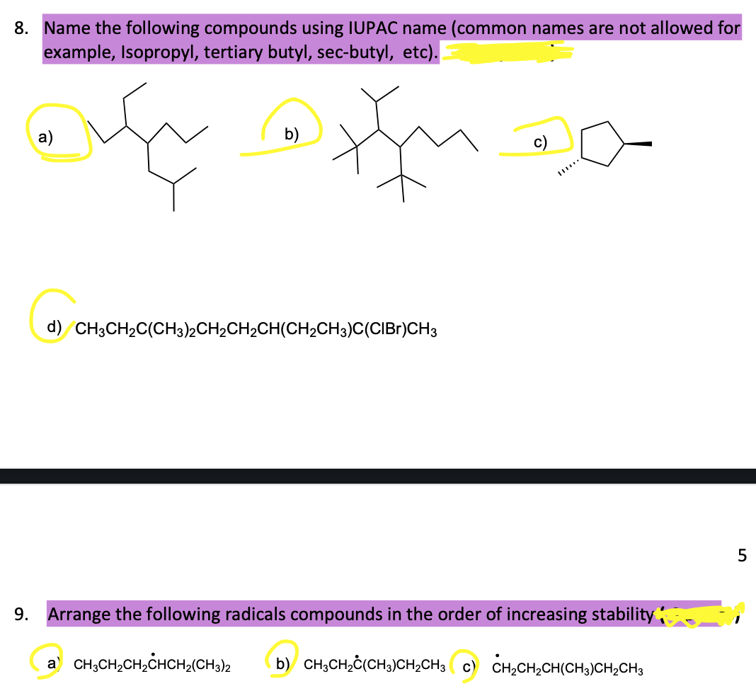 Solved 8. Name the following compounds using IUPAC name | Chegg.com