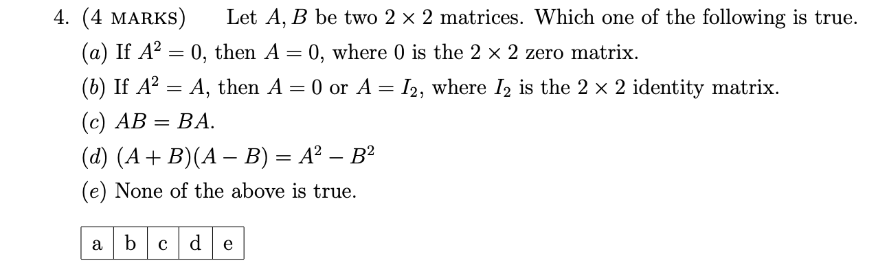 Solved For each of the following clearly mark the box | Chegg.com