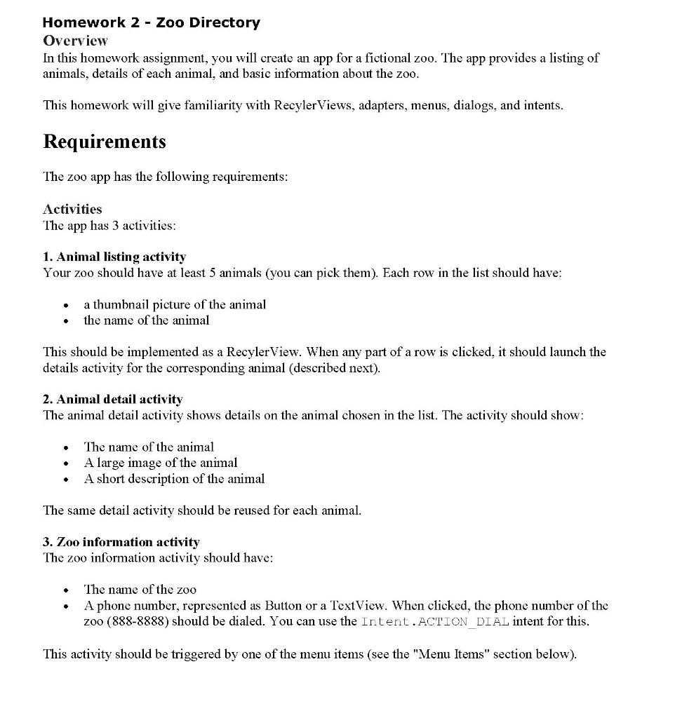 Solved Homework 2 - Zoo Directory Overview In this homework | Chegg.com