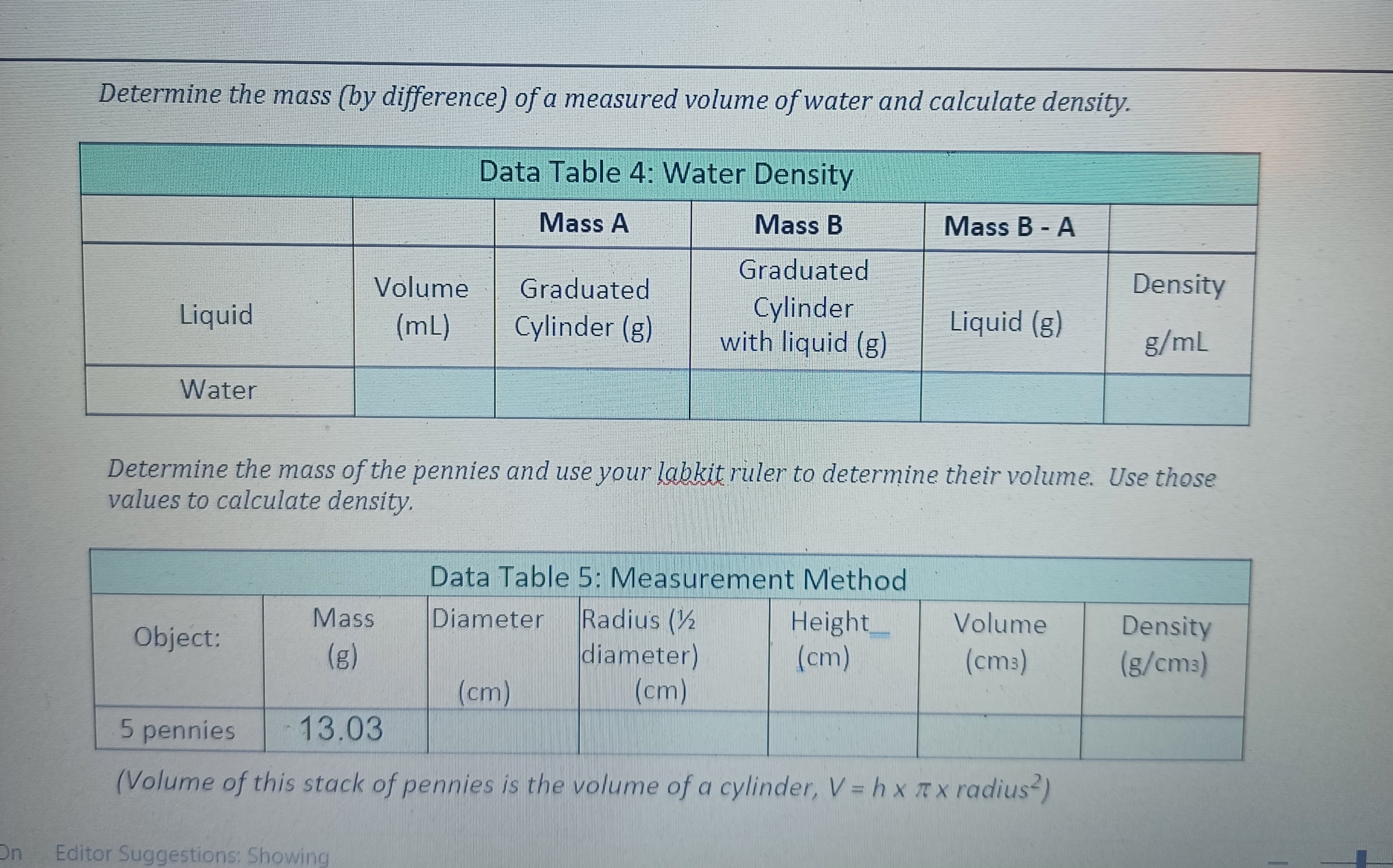 Determine the mass (by difference) of a measured | Chegg.com