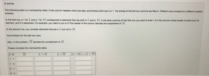 Solved 4 points) The following table is a membership table, | Chegg.com