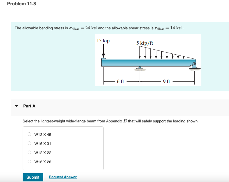 Solved The allowable bending stress is σallow=24ksi σ a l l | Chegg.com