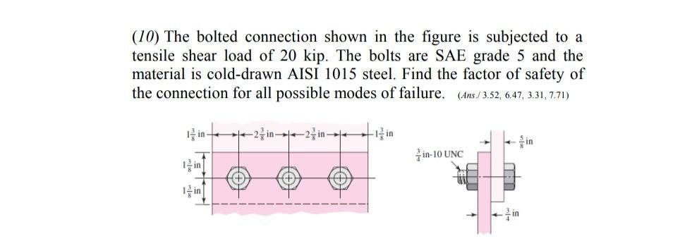 Solved (10) The bolted connection shown in the figure is | Chegg.com