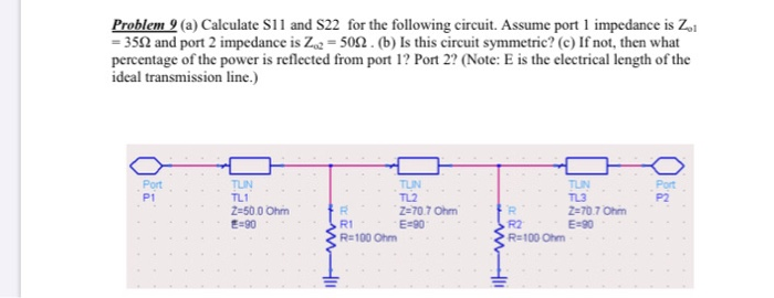 Problem 9 (a) Calculate S11 and 522 for the following | Chegg.com
