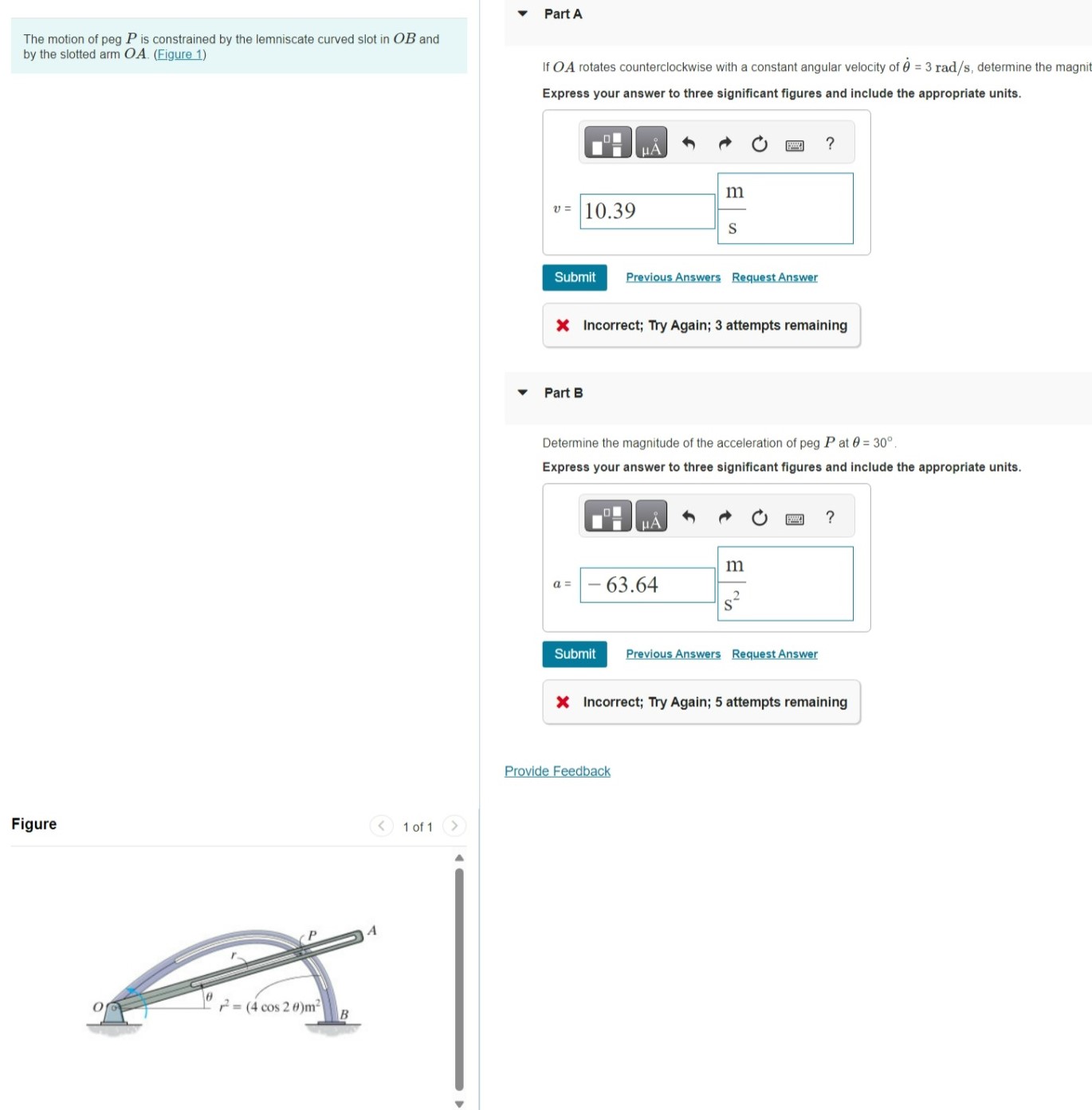 Solved The motion of peg P ﻿is constrained by the lemniscate | Chegg.com