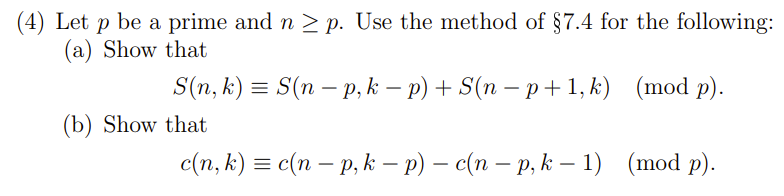 Solved (4) ﻿Let p ﻿be a prime and n≥p. ﻿Use the method of | Chegg.com